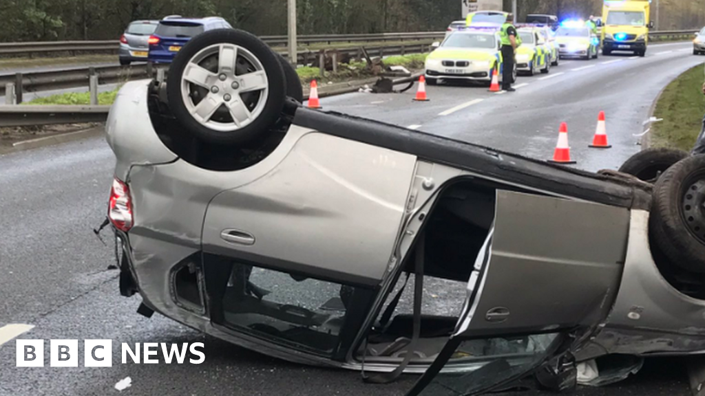 One in hospital after car 'flips' in crash near Cardiff