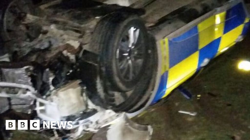 Essex police car ends up on roof during chase in Wickham Bishops - BBC News