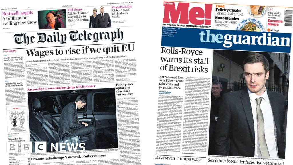Newspaper headlines: War of words in EU debate - BBC News