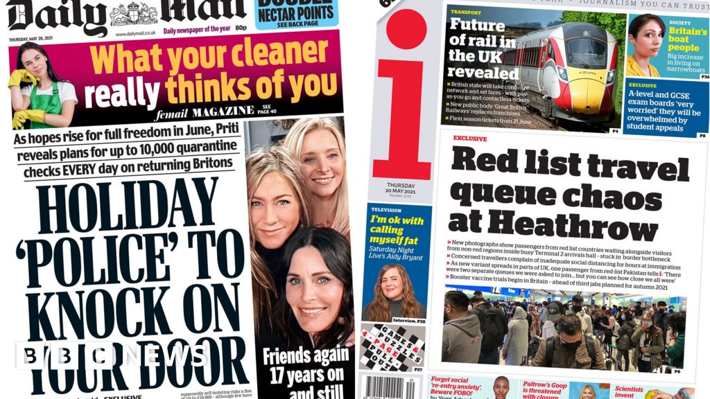Newspaper headlines: Holiday 'police' to visit homes amid travel 'chaos ...