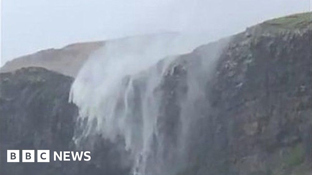 Storm Callum: Waterfall 'reversed' by wind on Skye