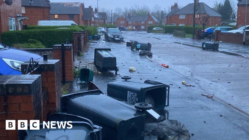 'Tornado' flips caravan as it tears through Knutton - BBC News