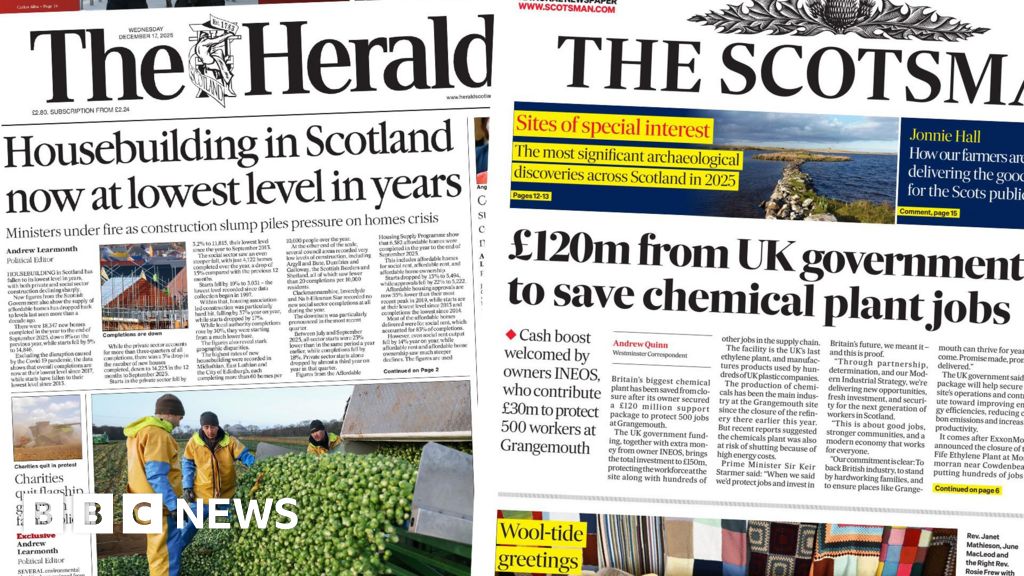 Scotland's papers: Grangemouth investment and housebuilding slump