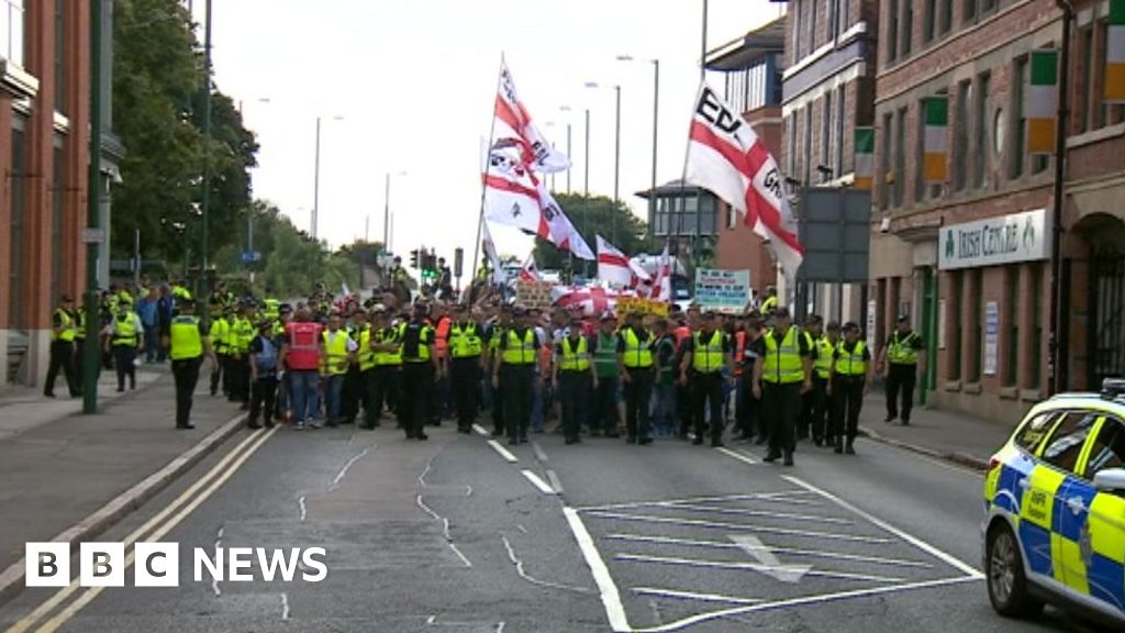 Two men charged after an EDL march in Nottingham - BBC News