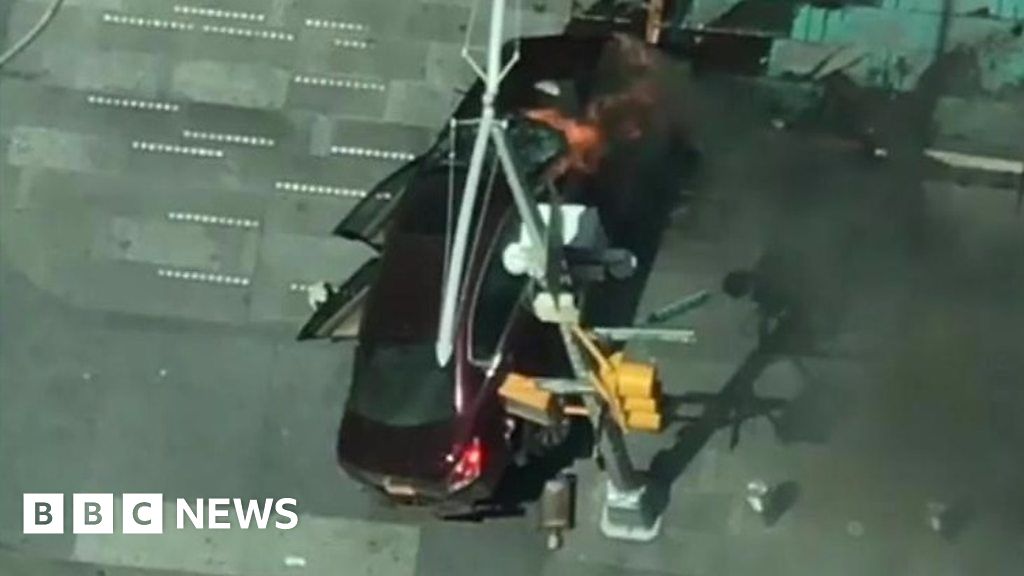 Times Square incident: Aerial footage shows car in flames - BBC News