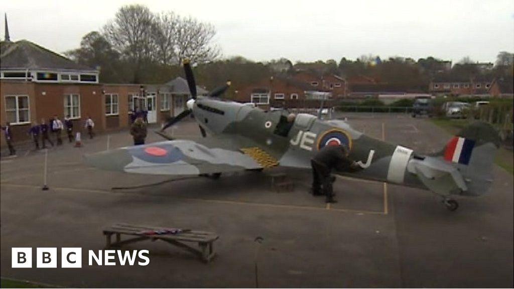 Spitfire engine startles Somerset school children