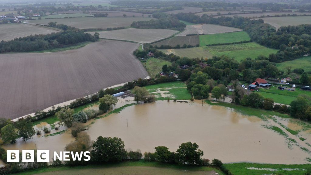 Drone footage of flooding around Coddenham in Suffolk
