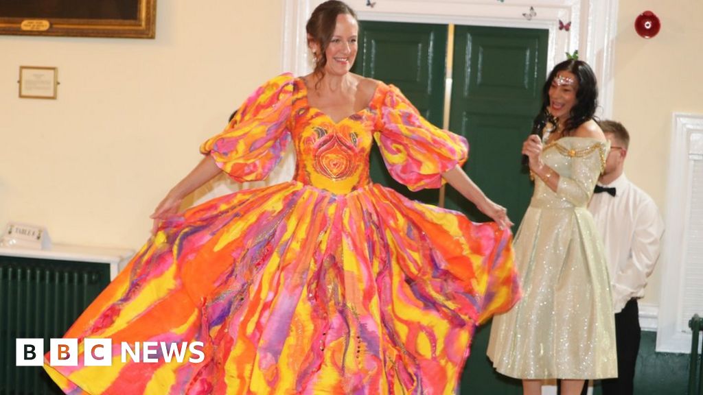 Kaleidoscope of upcycled bridal gowns worn on Wells runway - BBC News