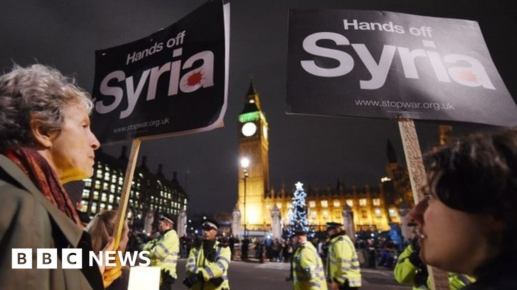 Syria vote: Anti-war protests at Westminster - BBC News
