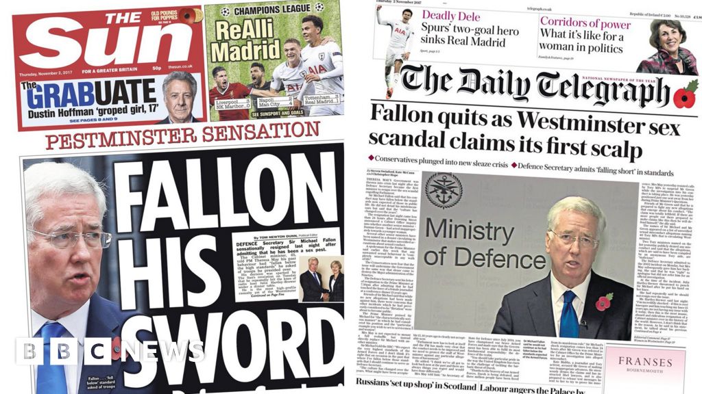 Newspaper headlines: Fallon 'first scalp' of Commons scandal - BBC News