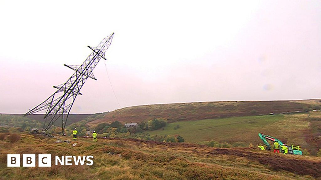 Last electricity pylon in village's skyline pulled down