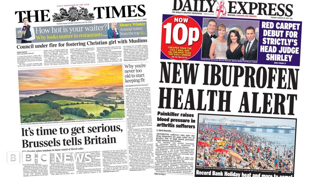 Newspaper headlines: Brexit clashes and ibuprofen 'health alert' - BBC News