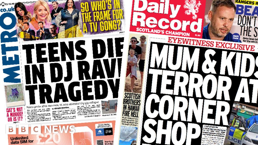 Scotland's papers: Firearm attack and teens die in rave tragedy - BBC News