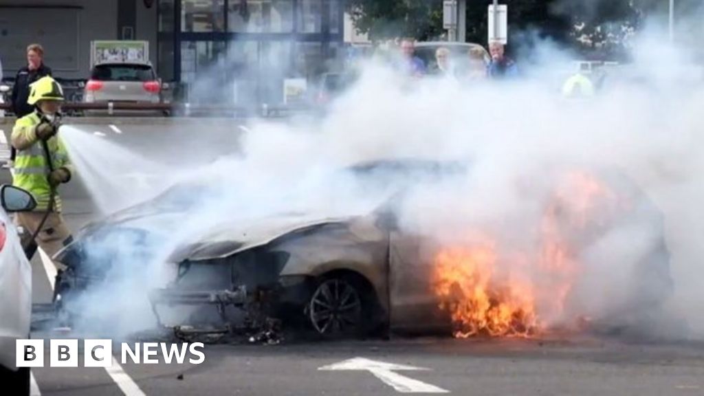 Cars burst into flames after crash near Cardiff City Stadium - BBC News