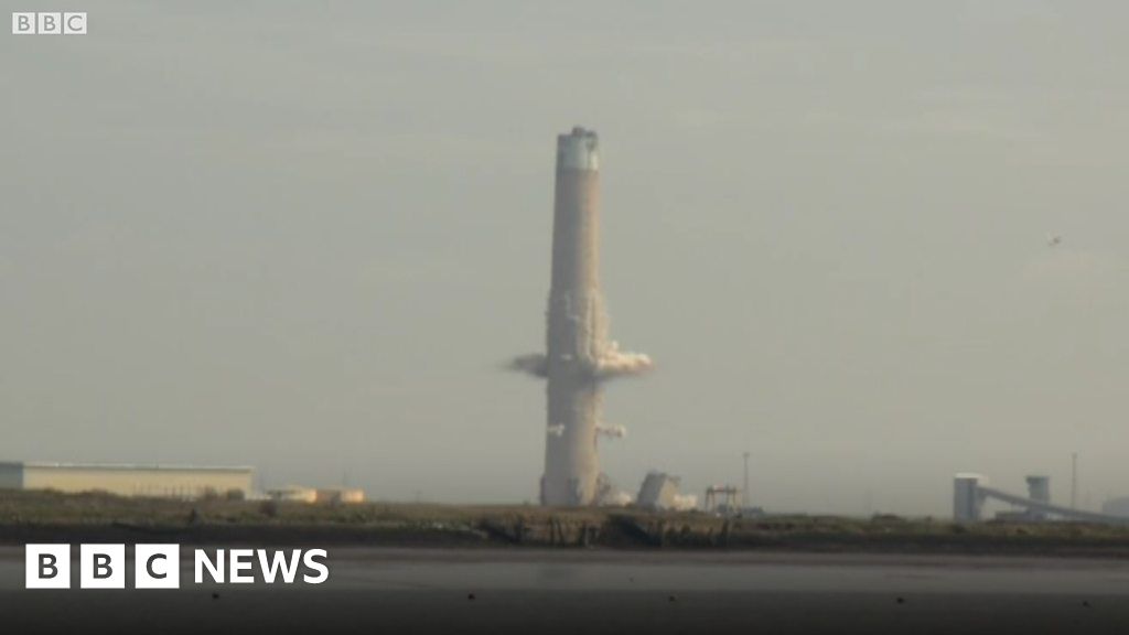 Kingsnorth Power station chimney reduced to rubble - BBC News