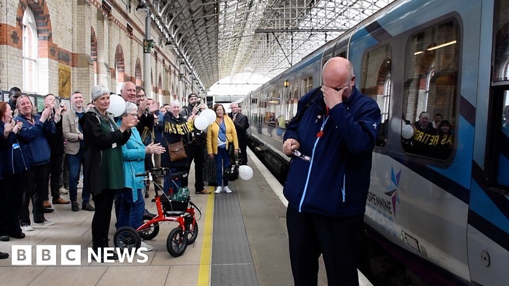 Train driver emotional after finishing last shift - BBC News