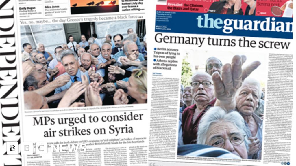 Newspaper headlines: Syria air-strike plan, Greece latest and ...
