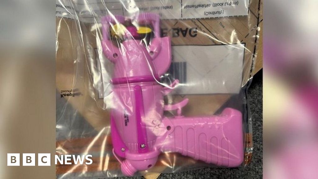 Watch as man attempts to rob hotel with toy bubble gun