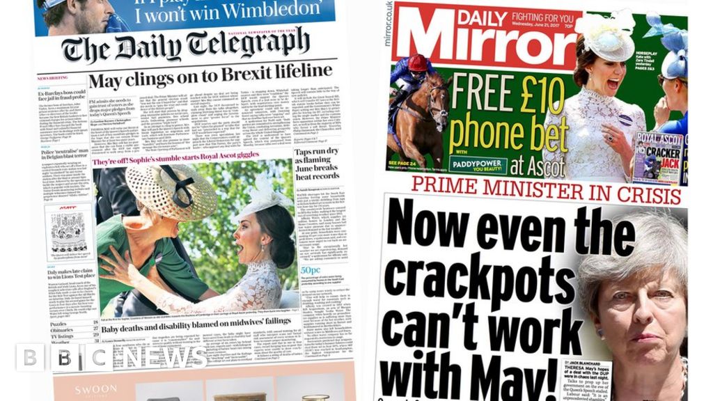 Newspaper headlines: May 'clings on' as Britain 'swelters' - BBC News