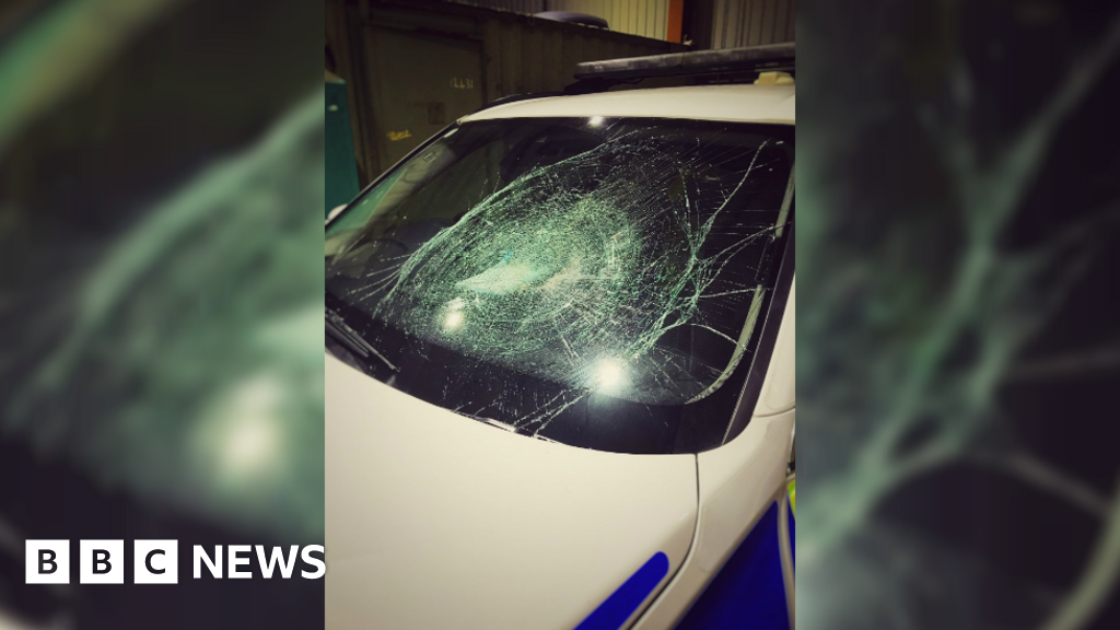 Police windscreen smashed by swede in Devon