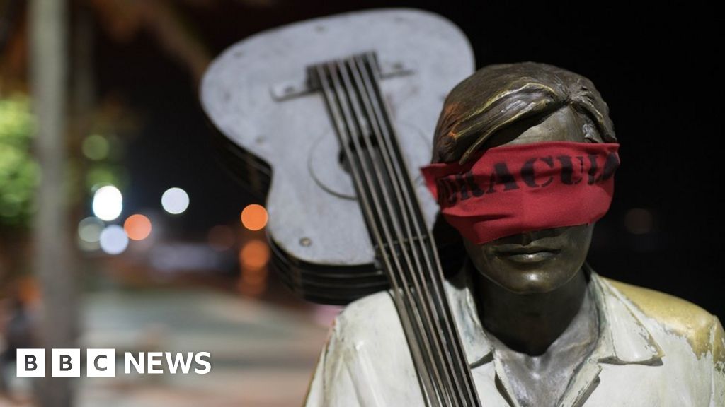 Brazil Artist Blindfolds Rio Statues As Protest Bbc News