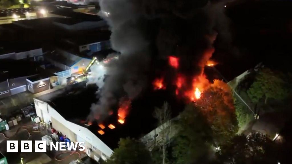 Drone footage reveals scale of Thetford recycling centre fire - BBC News