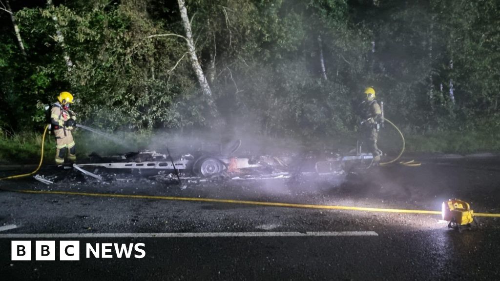 Caravan destroyed in Oswestry A5 blaze Caravan destroyed in Oswestry A5 blaze