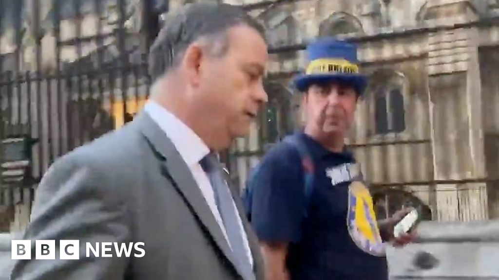 MP Nigel Adams filmed swearing at Mr Stop Brexit Steve Bray - BBC News