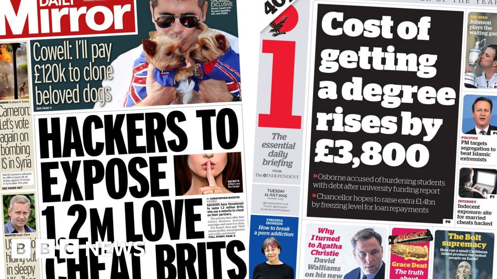 Newspaper headlines: Ashley Madison hack, extremism battle and British ...