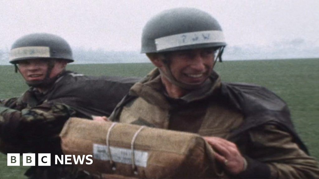 Prince Charles: Video shows 'upside down' parachute jump - BBC News