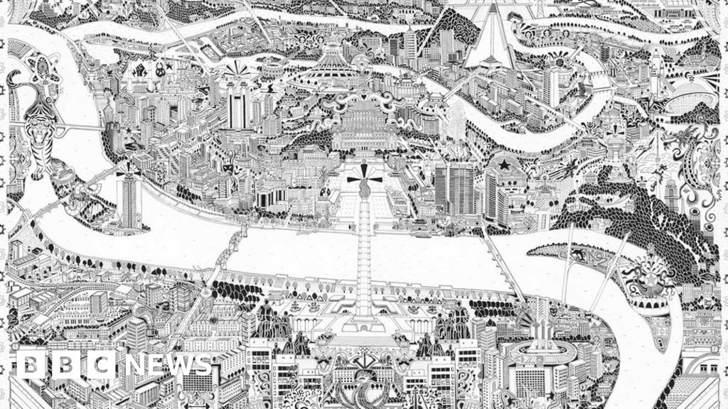 Artist Gareth Fuller draws tourist map of Pyongyang - BBC News