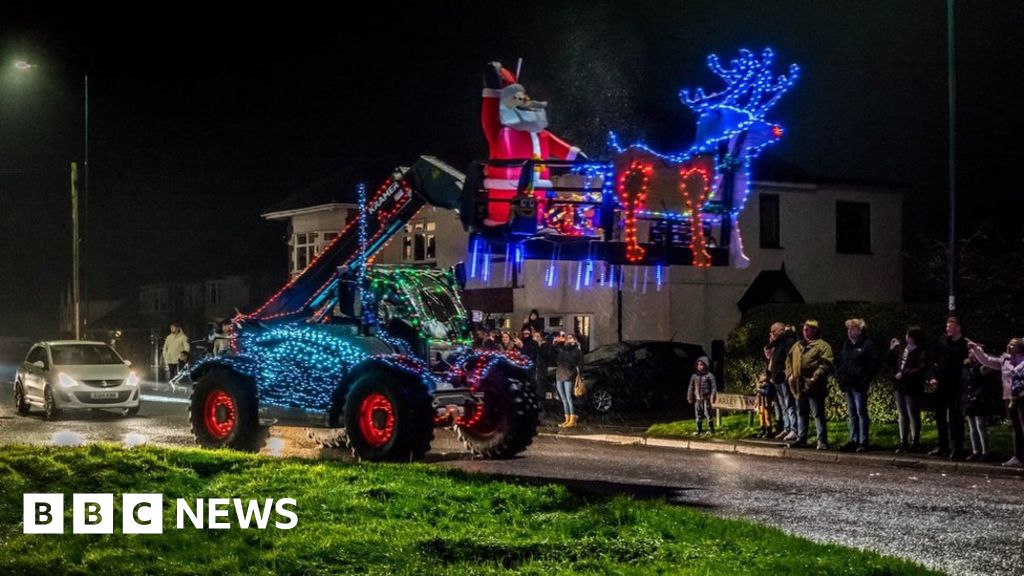 Christmas tractors parade through Warwickshire villages