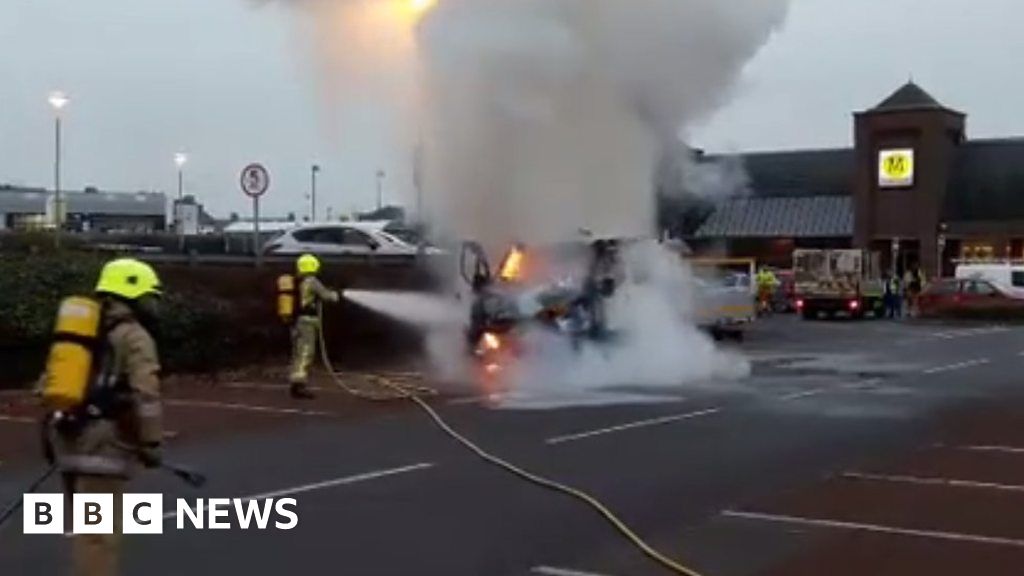 Van fire in car park of Morrisons store in Dumfries - BBC News