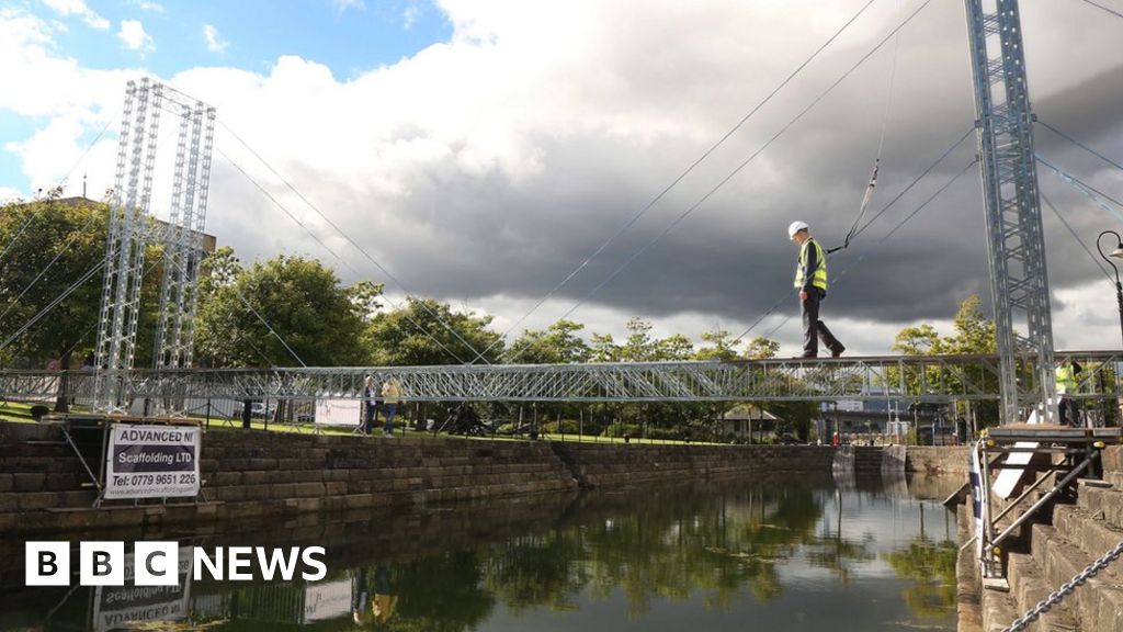 100ft Meccano bridge spans Clarendon Dock in Belfast - BBC News