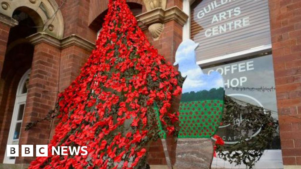 Cascade of poppies on display at Grantham Guildhall