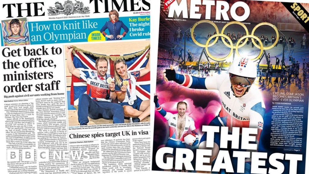 Newspaper headlines: Praise for GB heroes, and push for office return