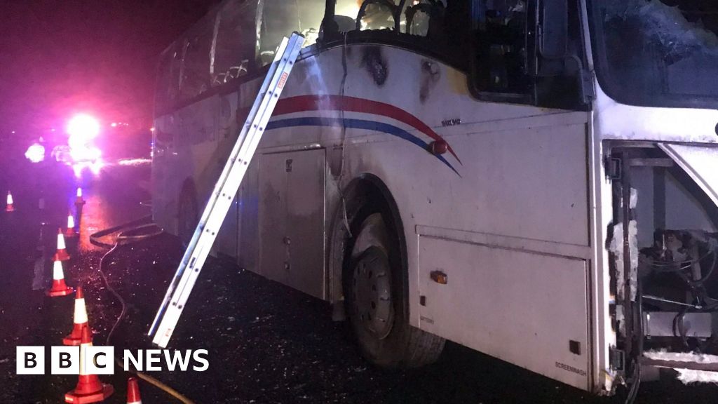 Coach fire on A47 near Wisbech dealt with by crews - BBC News