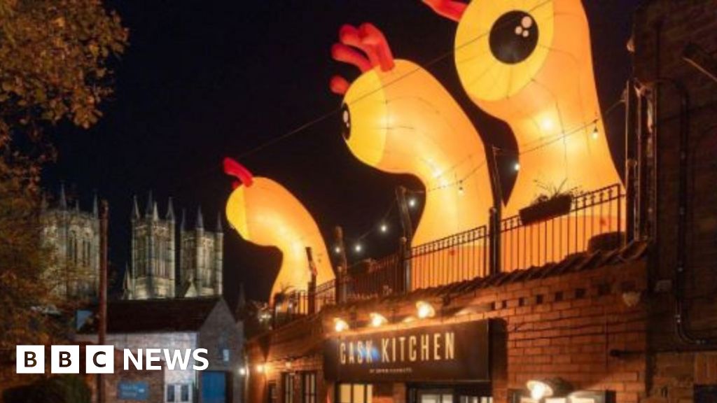 Inflatable monsters illuminate Lincoln skyline for Halloween - BBC News