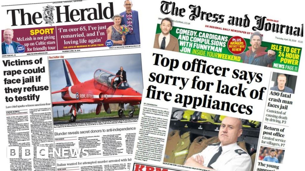 The papers:' Rape victims could face jail' if they don't testify - BBC News