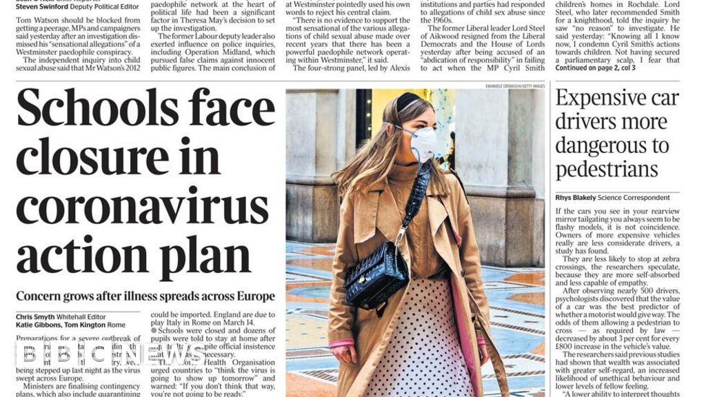 Newspaper Headlines Coronavirus action Plan And mass Testing In UK 