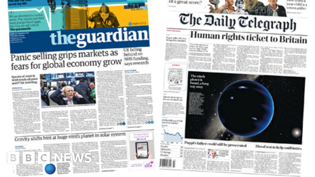Newspaper headlines: Markets turmoil, new 'planet', dementia test and ...