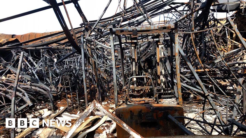 Baldock industrial estate fire wreckage captured by video - BBC News
