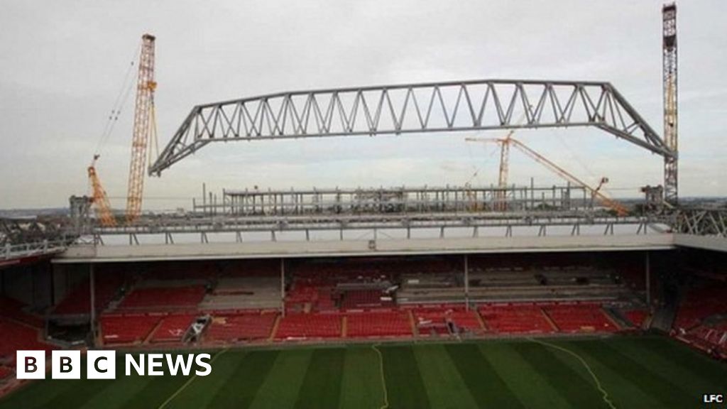 Anfield stadium expansion: Roof truss lifted into place - BBC News