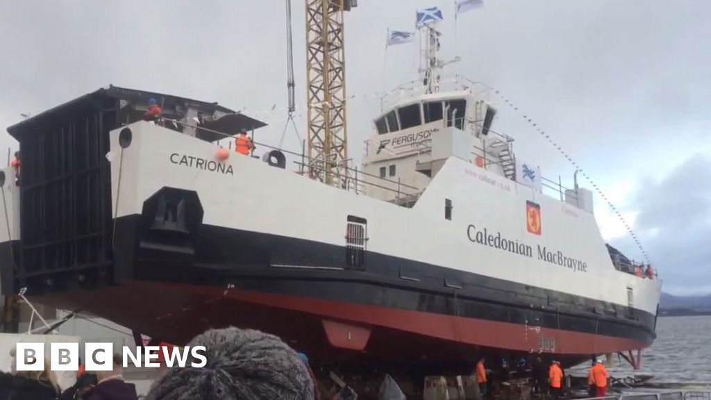 New £12m CalMac hybrid ferry launched at Ferguson yard - BBC News