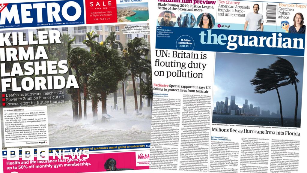 Newspaper headlines: Hurricane Irma 'tears up Florida' - BBC News