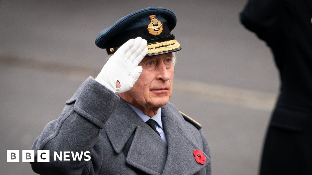 Watch: King Charles lays first wreath at Cenotaph - BBC News