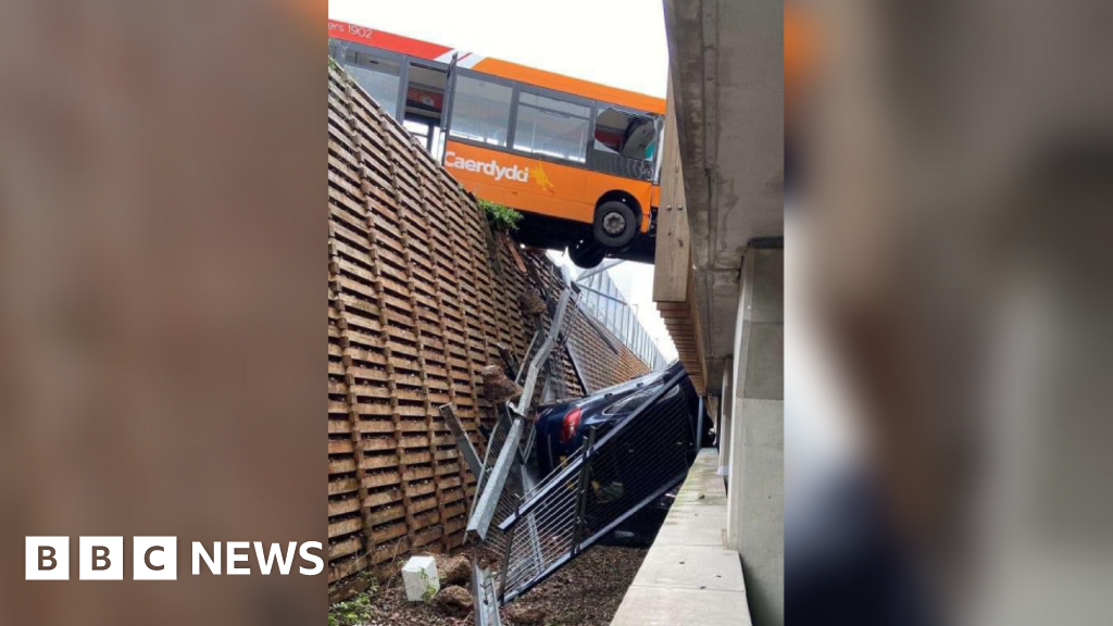 Llandough: Bus left hanging over precipice at hospital - BBC News