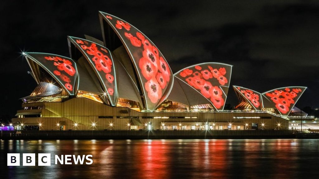 Armistice Day 2016: Sydney Opera House lit up with red poppies - BBC News