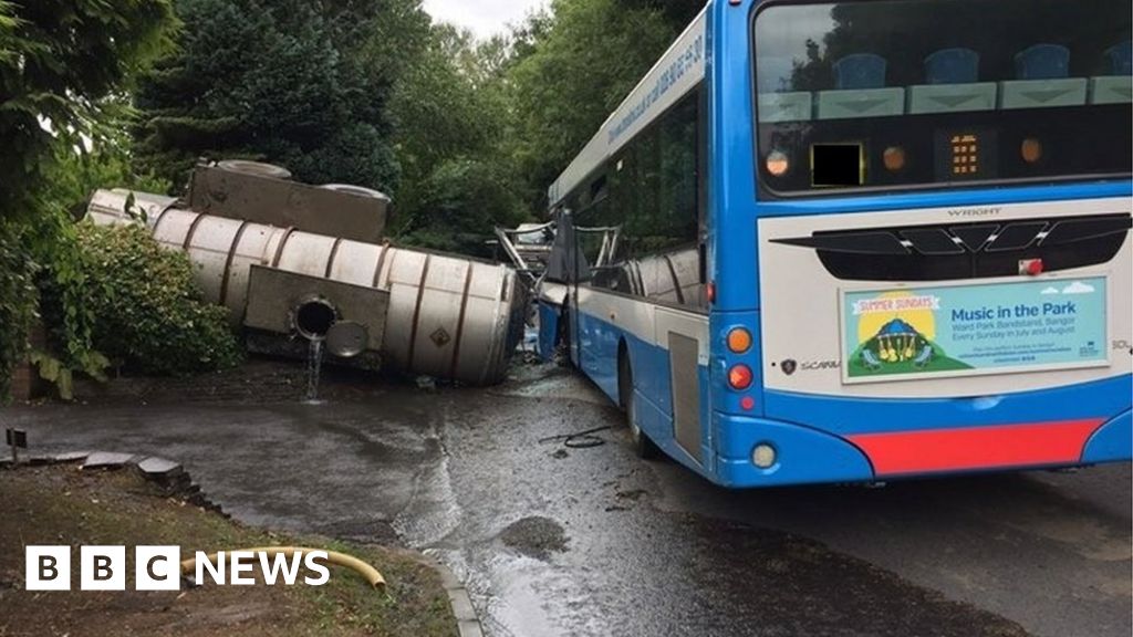 Newtownards: Bus and tractor collide on Belfast Road - BBC News