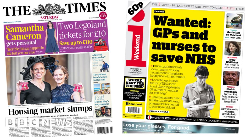 Newspaper headlines: House sales 'slump', Tony Blair Brexit speech and ...